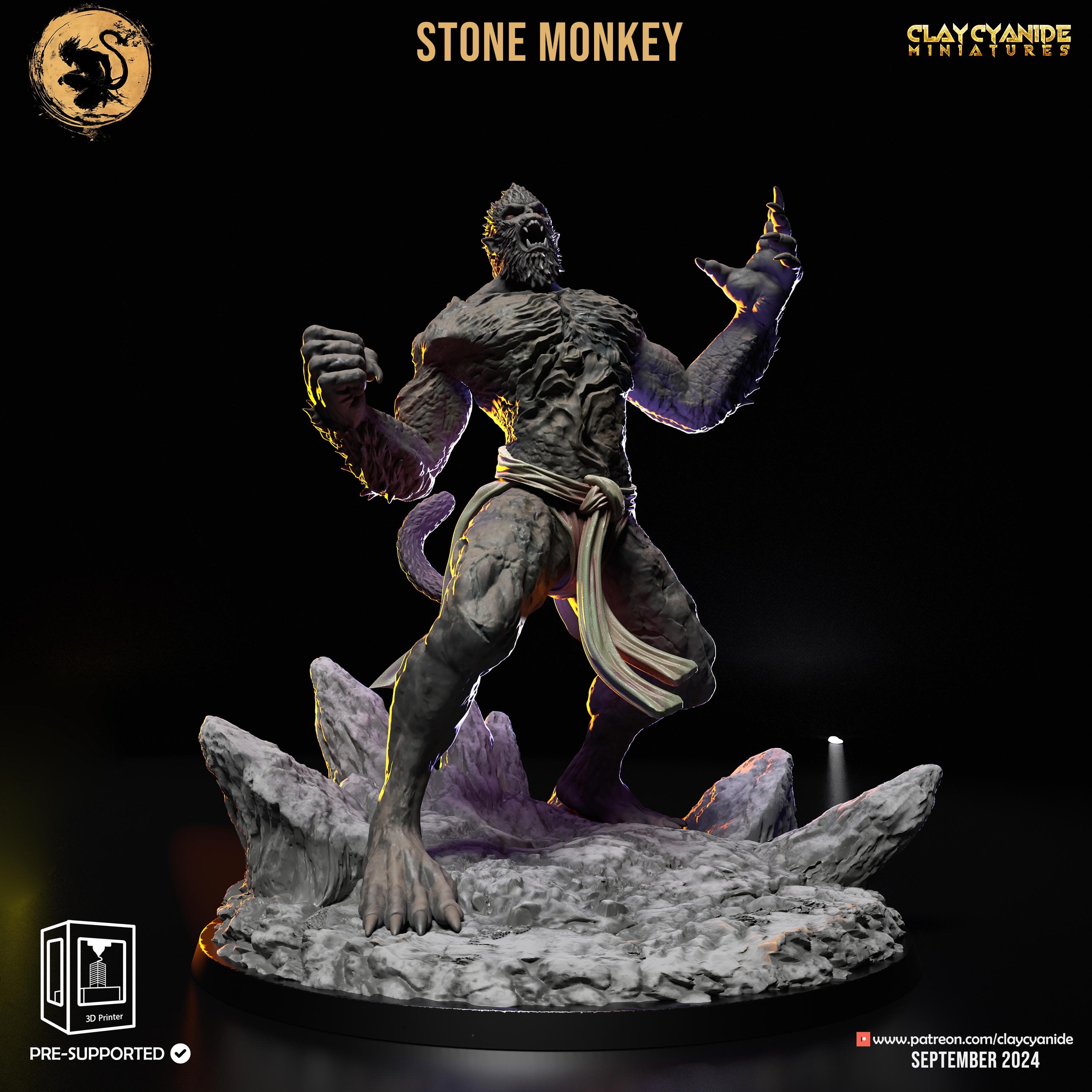 3D Printed Clay Cyanide Black Stone Monkey Myth - Wukong Set 28 32 mm D ...