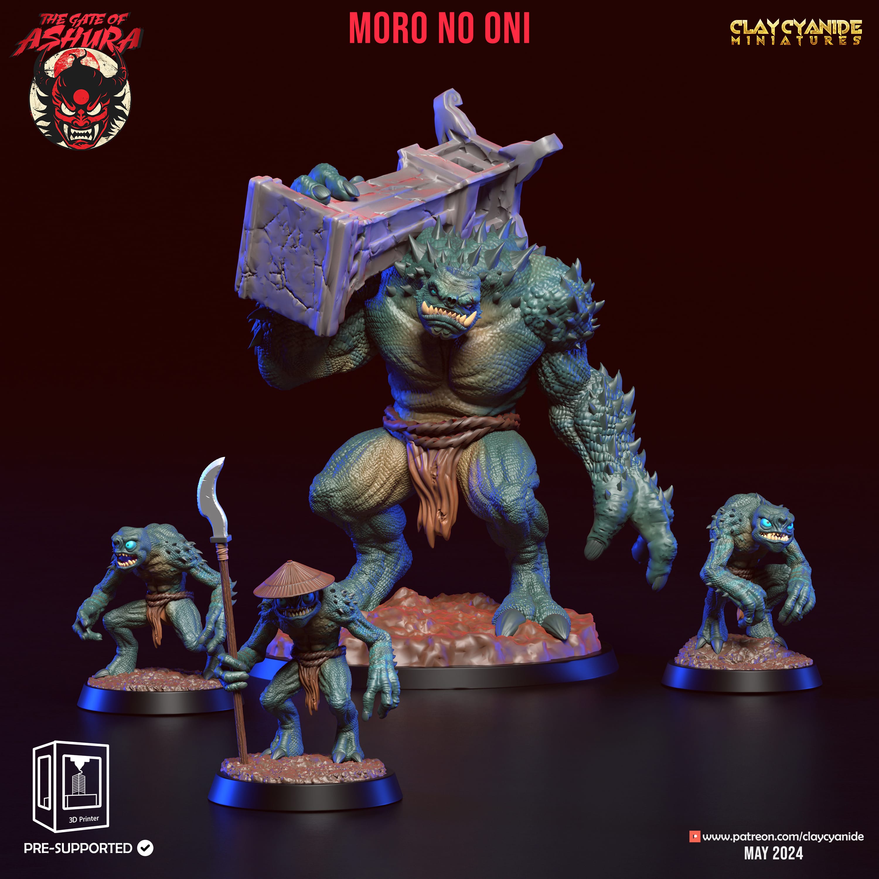 3D Printed Clay Cyanide Moro no Oni Set The Gate of Ashura 28 32 mm D&D ...