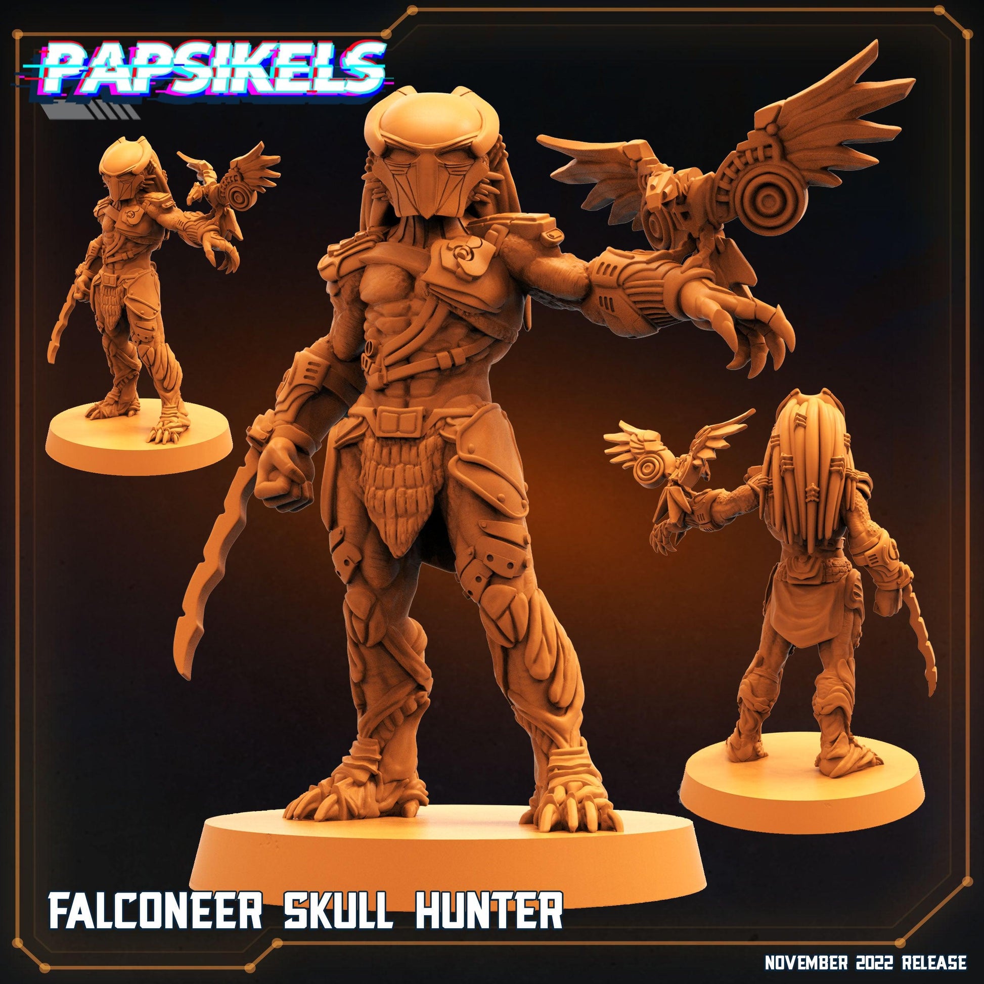 3D Printed Papsikels Cyberpunk Sci-Fi Falconeer Skull Hunter - 28mm ...